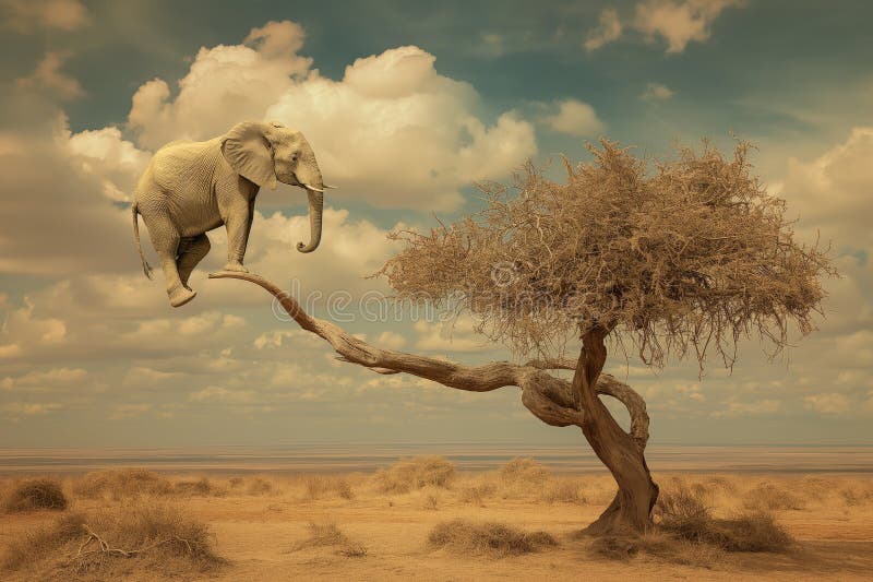 Surreal Balancing Elephant stock image. Image of unusual - 313279383