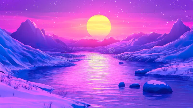 Surreal Beach Mountain Landscape Sunset Starry Night Background Stock ...