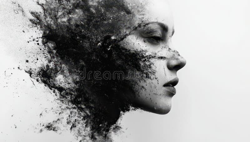 A Surreal Black and White Portrait of a Woman Dissolving into Abstract ...