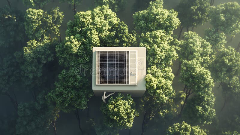 Surreal Blend of Nature and Technology Trees with Air Conditioner Stock ...
