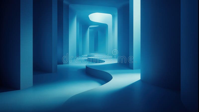 Surreal Blue Corridor with Flowing Abstract Pathway Stock Illustration ...