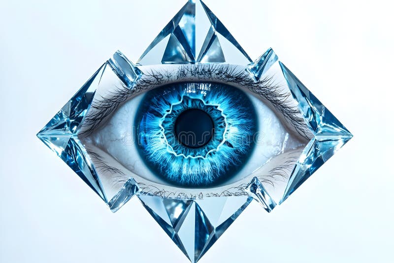 Surreal Blue Eye Encased in Geometric Crystal Structure Stock ...