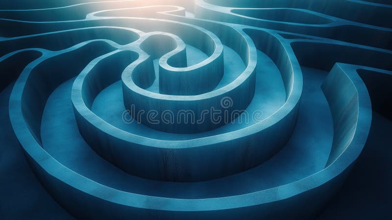 Surreal Blue Labyrinth with Spiral Pathways in Soft Ambient Lighting ...