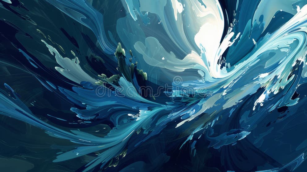 Surreal Blue Ocean Wave Abstract Digital Art Stock Image - Image of ...