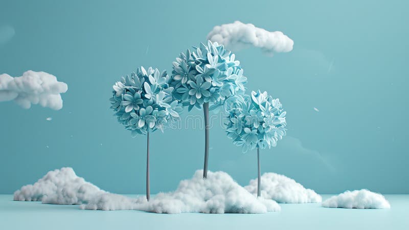 Surreal Blue Trees in Dreamy Cloudscape Minimalist Art Stock ...