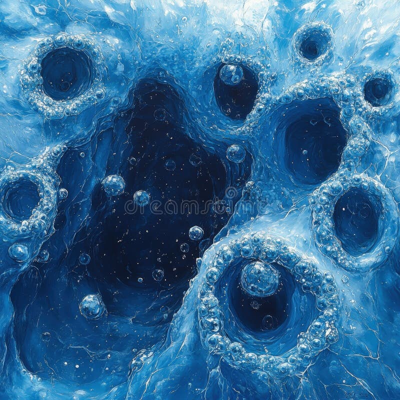Surreal Blue Underwater Artwork with Bubbles and Textures Stock Photo ...