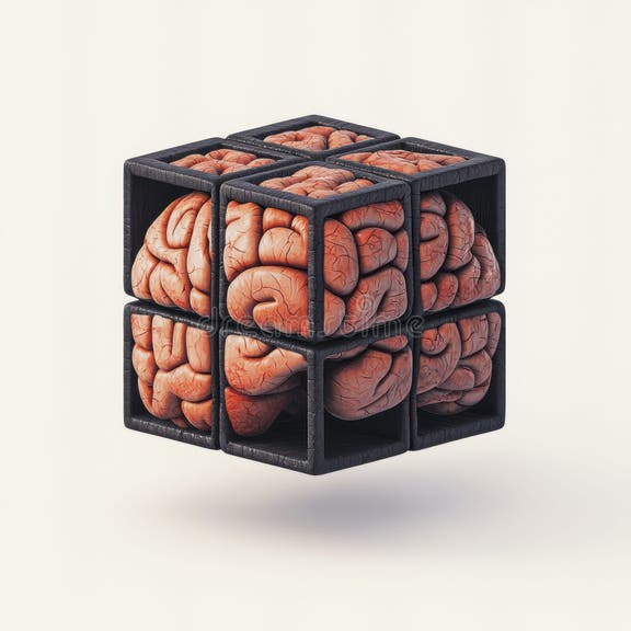 Surreal Brain Cube Concept Representing Intelligence and Complexity Stock Illustration ...