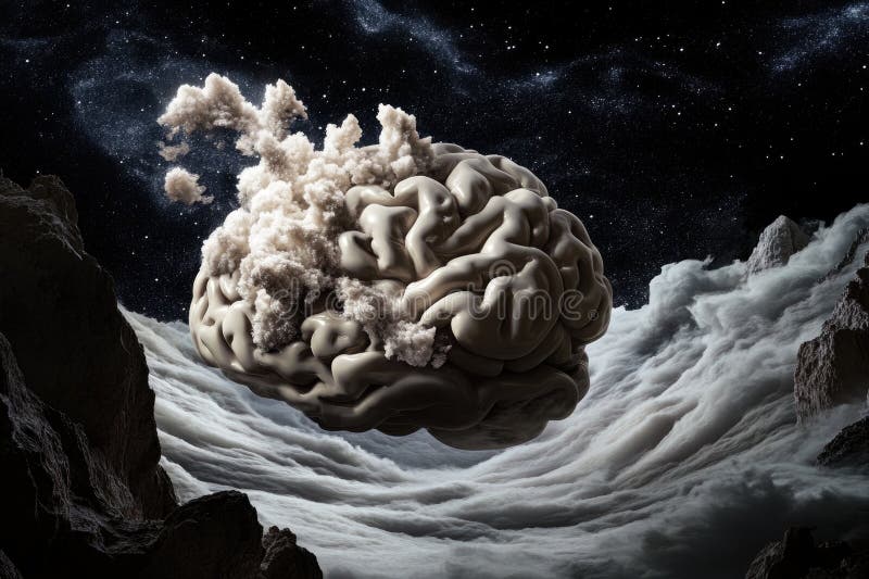 Surreal Brain Formation Amidst Cosmic Clouds and Starry Night Sky Stock ...