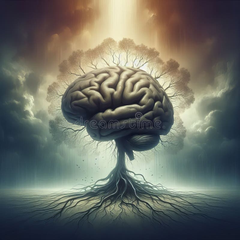 Surreal Brain Tree with Dramatic Lighting and Roots Stock Photo - Image ...