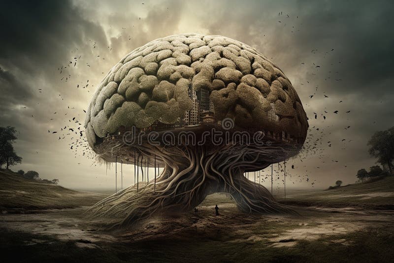 Surreal Brain Tree Landscape Stock Illustration - Illustration of ...