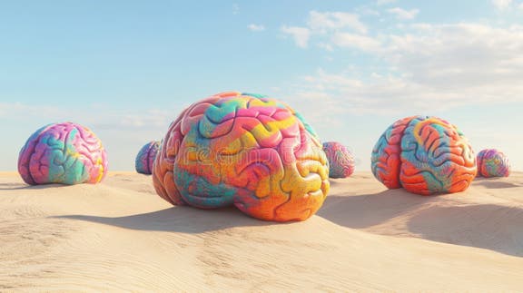 Surreal Brainscapes, Vibrant Brain Structures on Desert Sands Stock ...