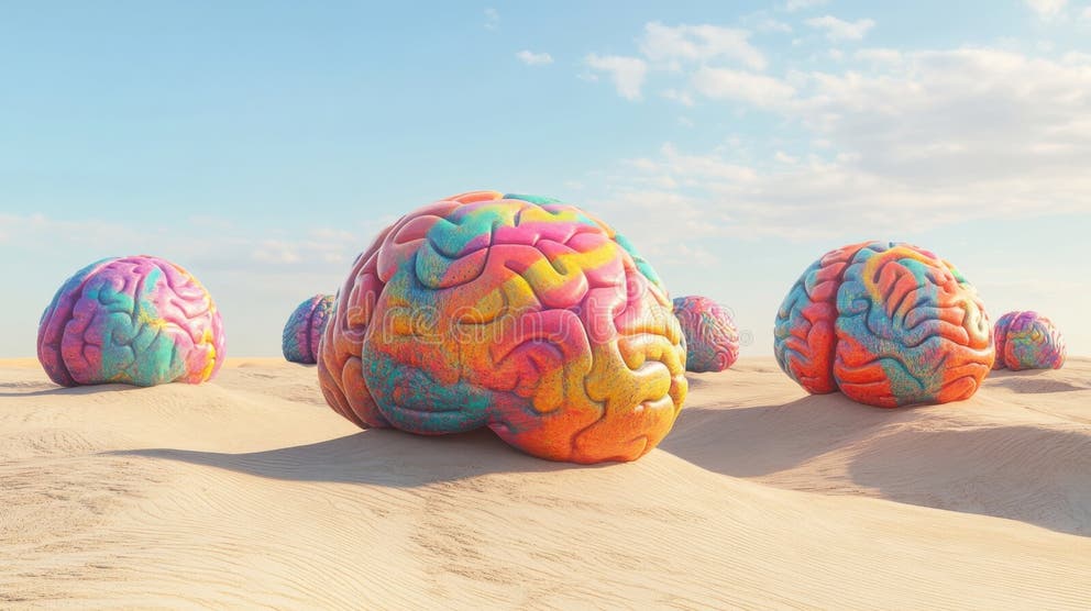 Surreal Brainscapes, Vibrant Brain Structures on Desert Sands Stock ...