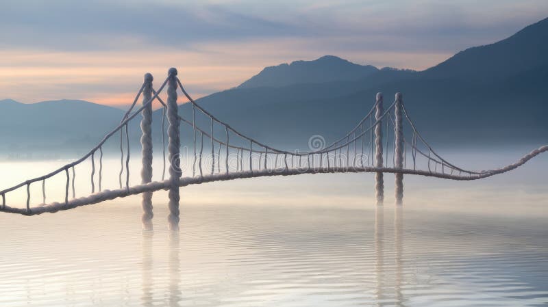 A Surreal Bridge Covered in White Mist at Sunrise, Set Against a ...