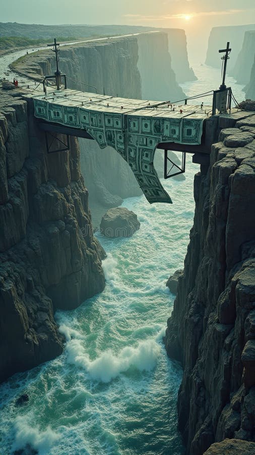 Surreal Bridge of Currency Over Majestic Canyon at Sunset Stock Image ...