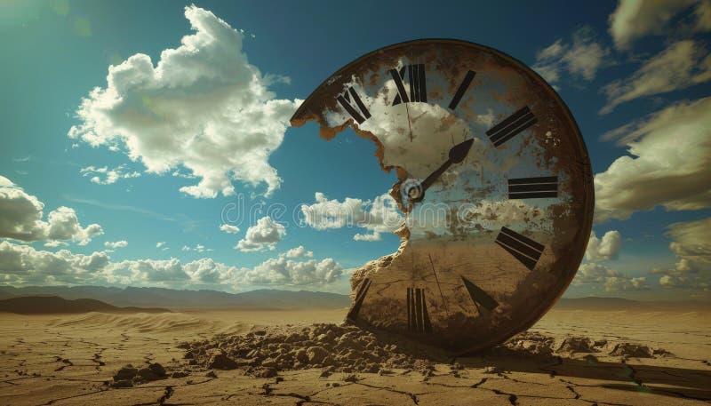 Surreal Broken Clock in Icy Landscape, Concept of Time and Nature by AI ...