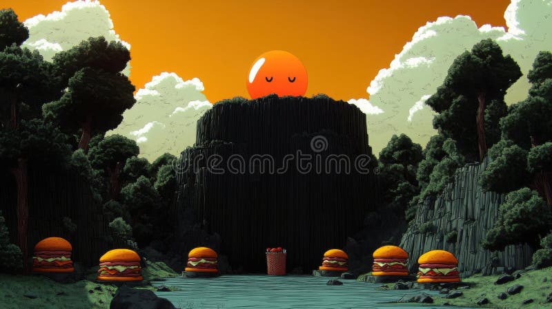 Surreal Burger Landscape stock illustration. Illustration of design ...
