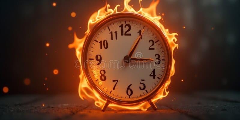 Surreal Burning Clock on Frame Edge with Negative Space for Copy ...