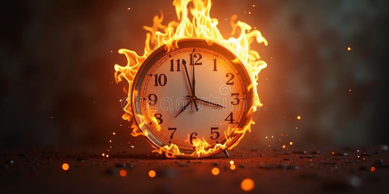 Surreal Burning Clock on Frame Edge with Negative Space for Copy ...