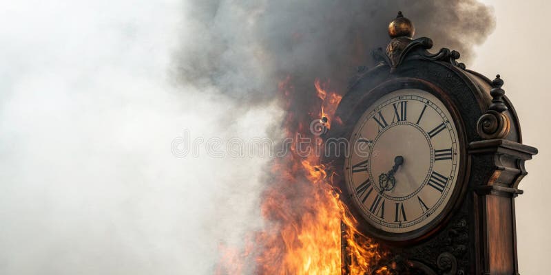 Surreal Burning Clock on Frame Edge with Negative Space for Copy ...