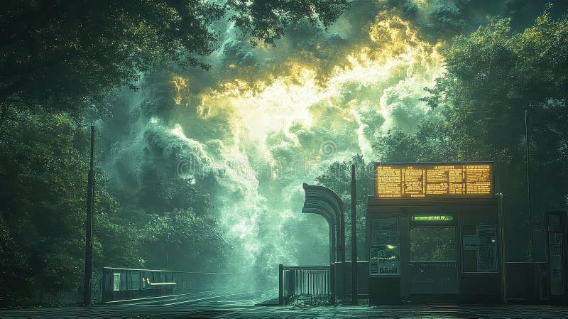 A Surreal Bus Stop with Eerie Clouds and a Dramatic Sky Stock ...