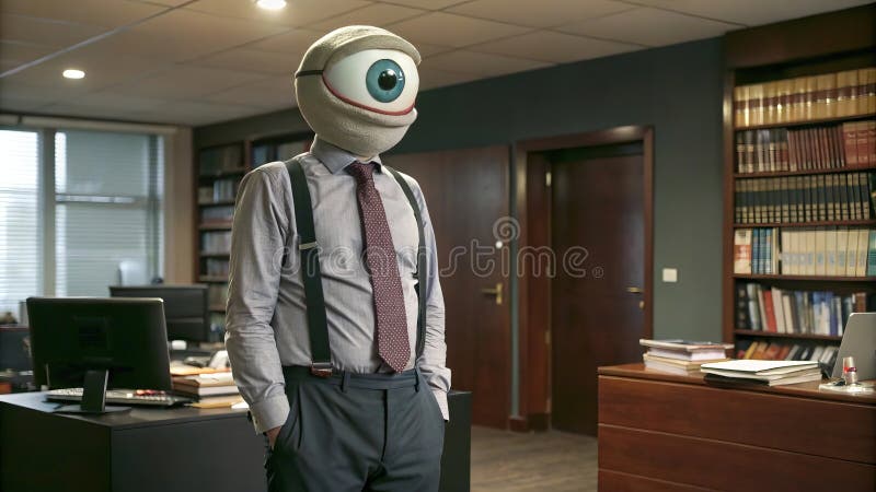 Surreal Businessman with Cyclops Head in Modern Office Stock Photo ...