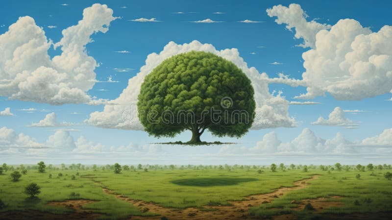 Surreal Sustainability: a Realistic Painting of a Tree in the Sky Stock ...