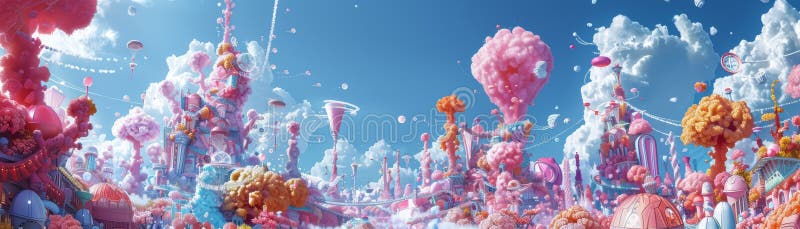 Surreal Candy-colored Landscape with Fluffy Clouds and Whimsical ...