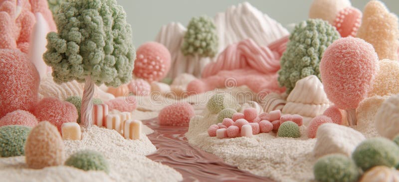 Surreal Candy-like Forest and Mountain Landscape with Pastel Colors and ...