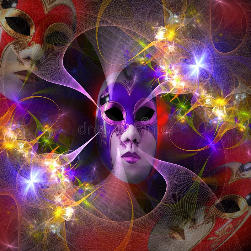 Surreal Carnival Mask and Fractal Pattern Stock Illustration ...