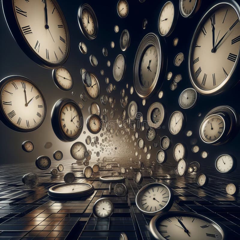 Surreal Cascade of Clocks in Vortex Stock Image - Image of clocks ...