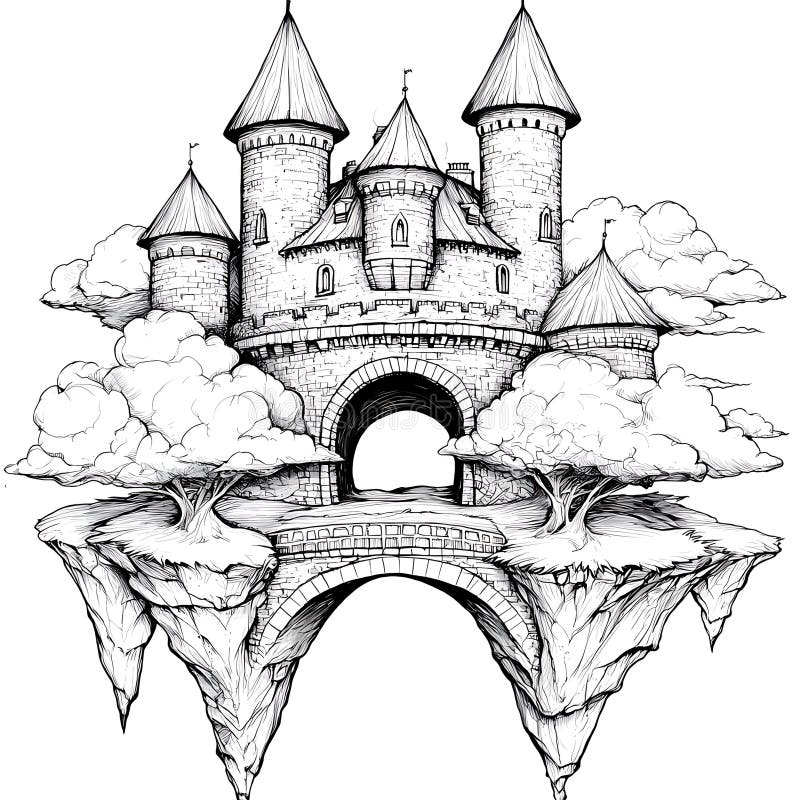 Surreal Castle Floating in a Dreamlike Landscape Stock Illustration ...