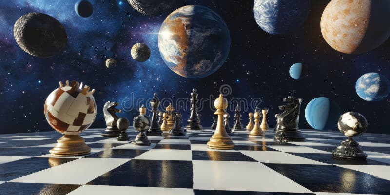 Surreal Celestial Chessboard Floating Space Planets Stars Serving Chess ...