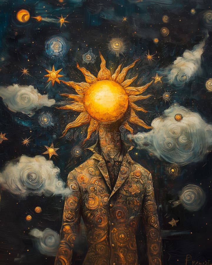 Surreal Celestial Figure with Sun Head in Cosmic Setting. Stock ...