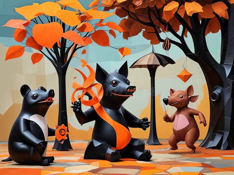 Surreal Characters Meet Bold, Cubist Forms. a Laughing Dragon and a ...