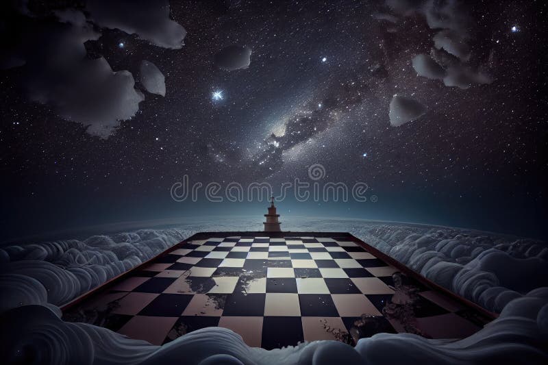 Surreal Chess Board Floating in Midair, with a View of the Night Sky ...