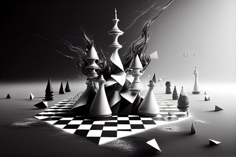 Surreal Chess Game, with Black and White Pieces Floating in Void Stock ...