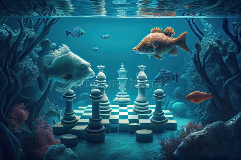Surreal Chess Game in Underwater Setting, with Fish and Coral As ...