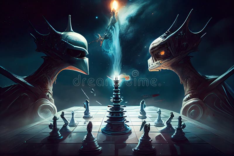 Surreal Chess Match between a Human and an Alien, with Spaceships ...
