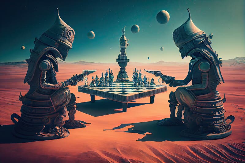 Surreal Chess Match between a Human and an Alien, with Spaceships ...