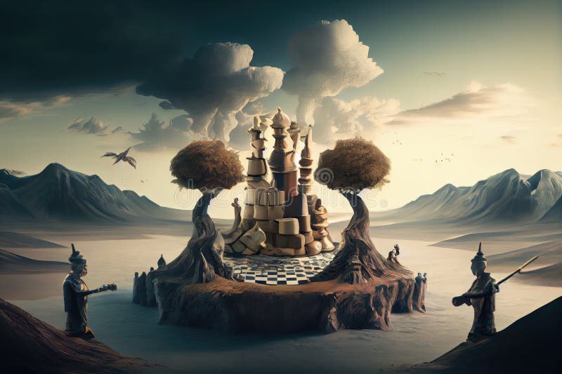 Surreal Chess Match, with the Players Floating Above a Surreal ...