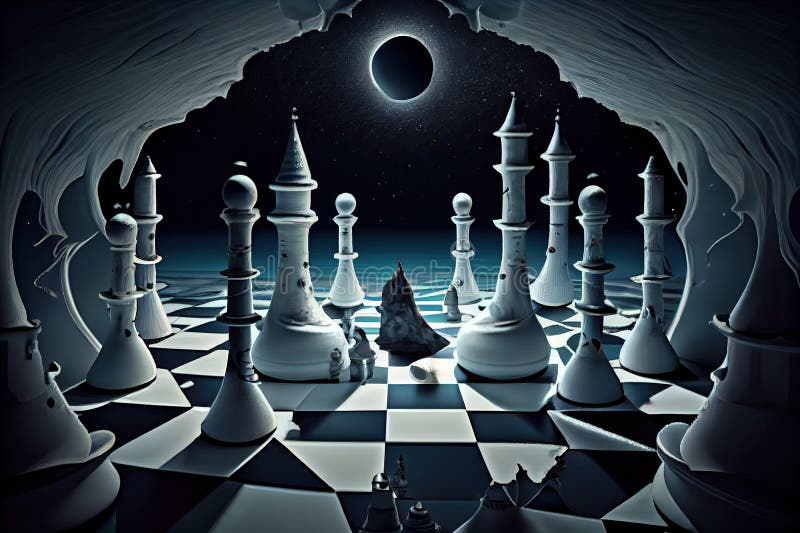 Surreal Chess Match, with Players and Pieces Floating in a Void of ...