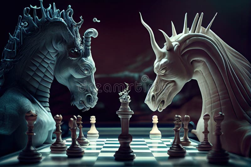 Surreal Chess Match between Two Mythical Creatures Stock Illustration ...