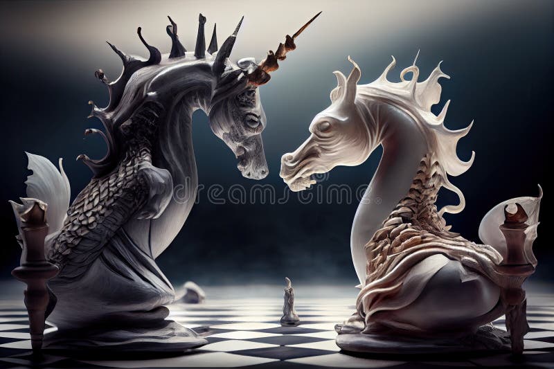 Surreal Chess Match between Two Mythical Creatures Stock Illustration ...