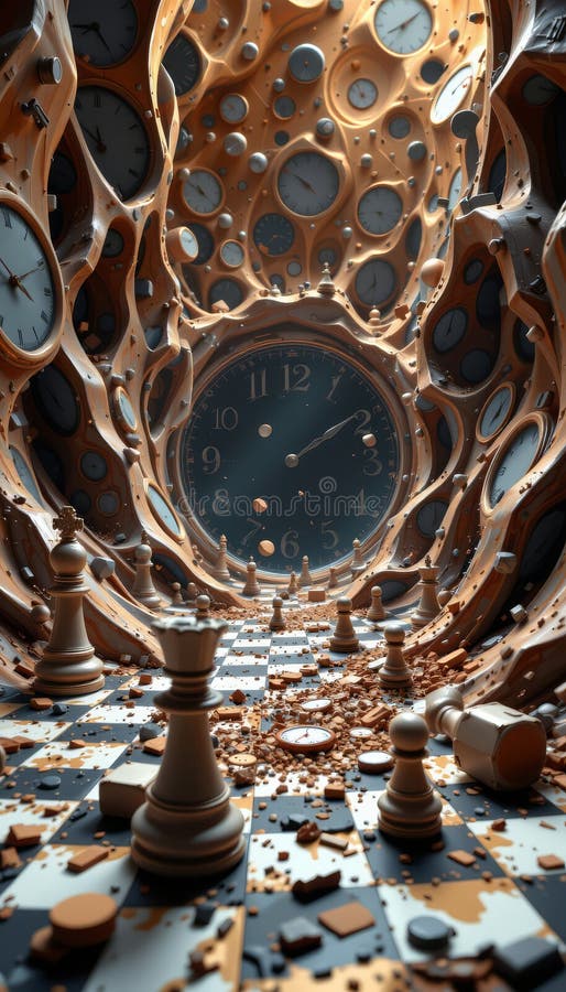 Surreal Chess Scene with Clocks and Unique Environment, Evoking Sense ...