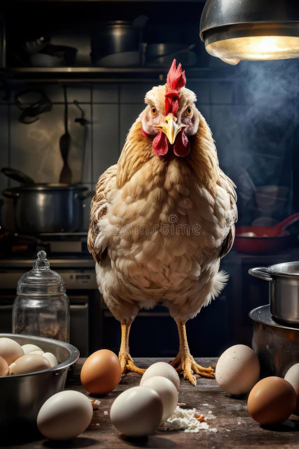 Surreal Chicken Standing in a Kitchenwith Boiled Eggs. AI Generated ...