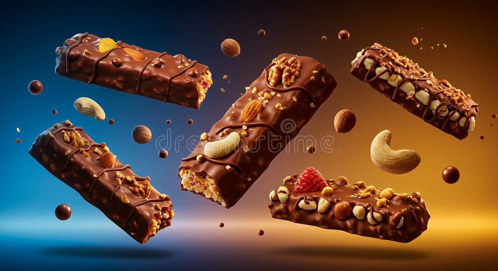 Surreal Chocolate-Covered Fruit and Nut Bars Levitating Against ...