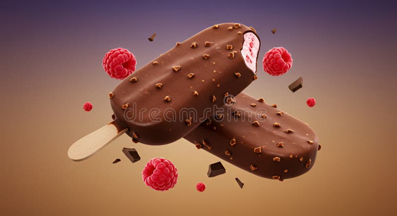 Surreal Chocolate-Covered Raspberry Ice Cream Bars on Gradient ...