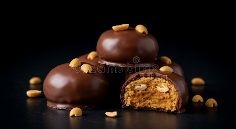 Surreal Chocolate Peanut Butter Cookie Bites on Dark Background Stock ...