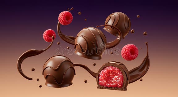 Surreal Chocolate Raspberry Truffles: Dynamic Composition with Melted ...