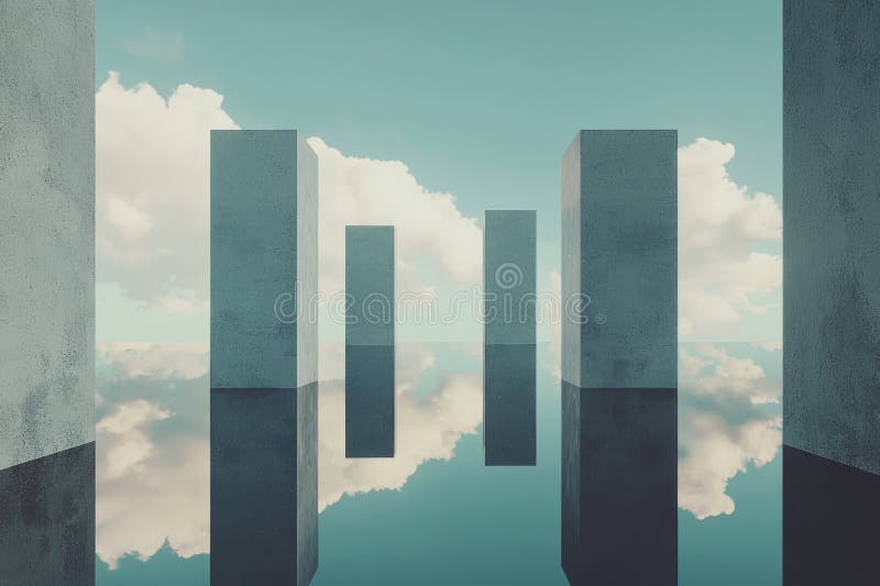 Surreal Cityscape with Floating Structures in Clear Sky Stock Image ...